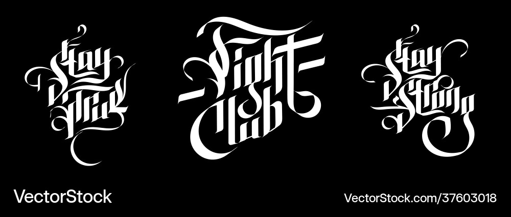 Lettering in gothic style set on black background Vector Image