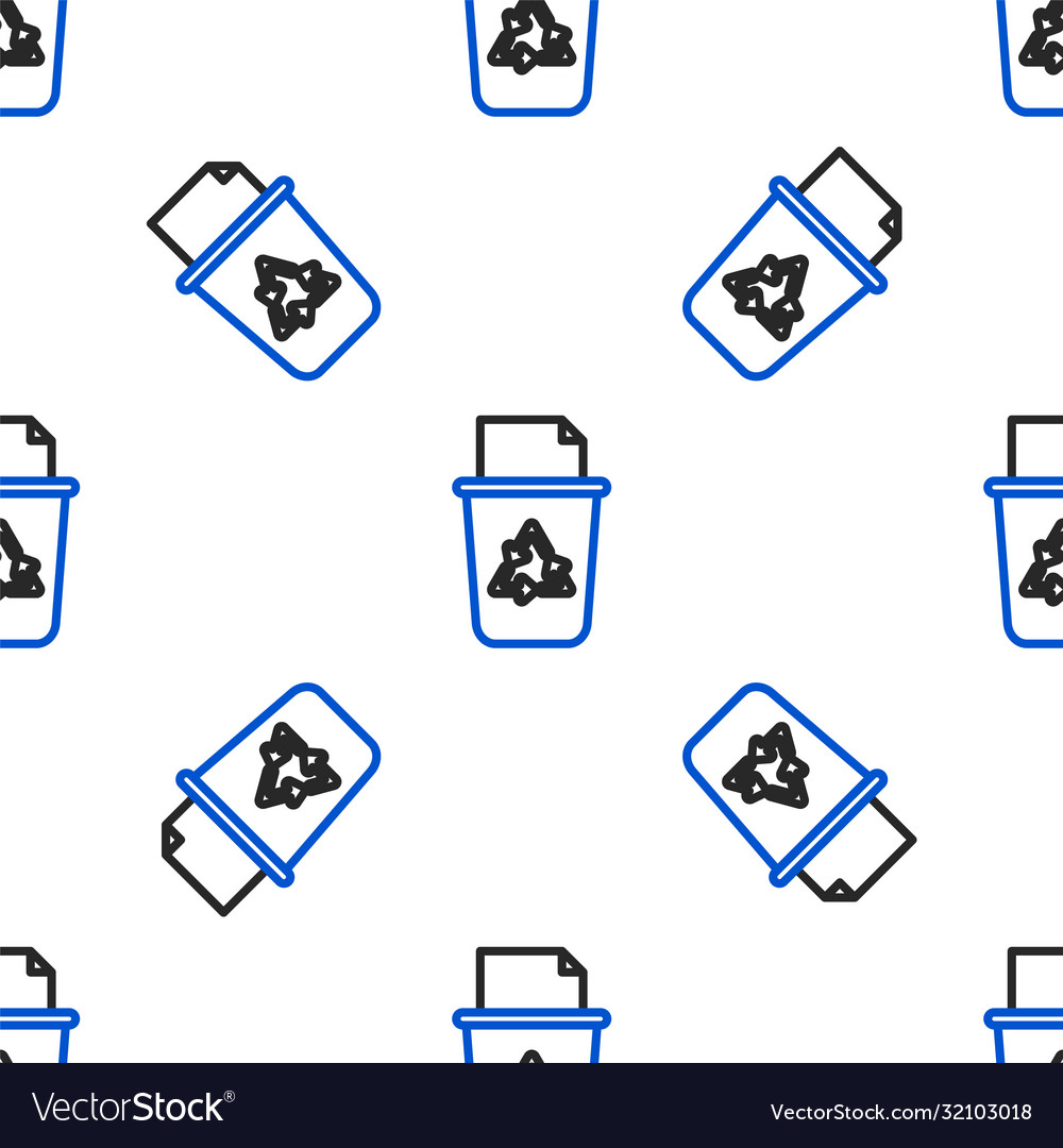 Line recycle bin with recycle symbol icon isolated