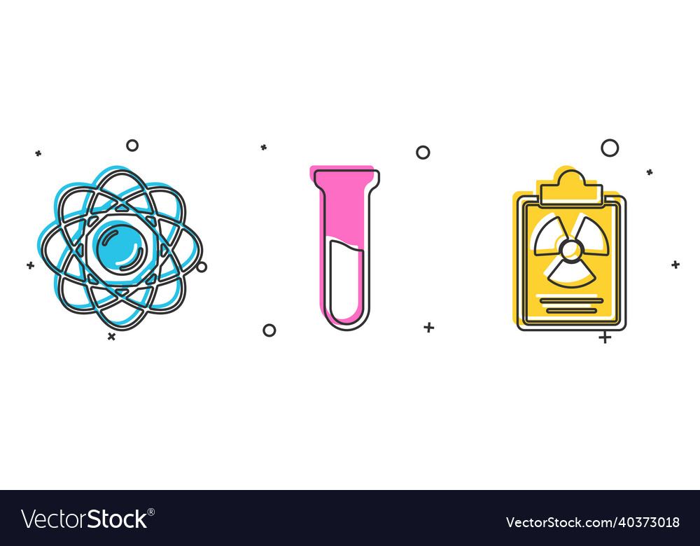 Set atom test tube and flask and radiation Vector Image