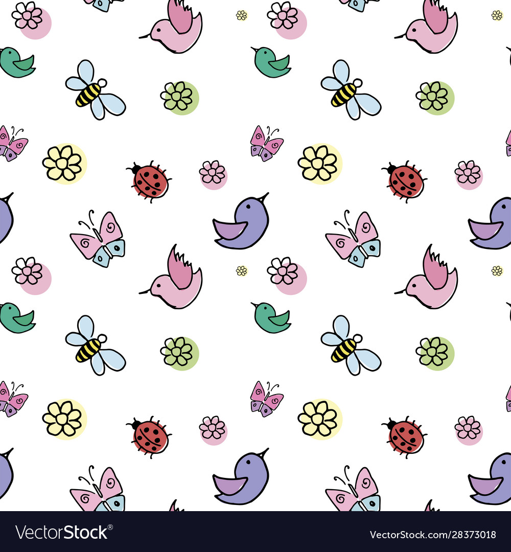 Spring pattern doodle background hand Royalty Free Vector