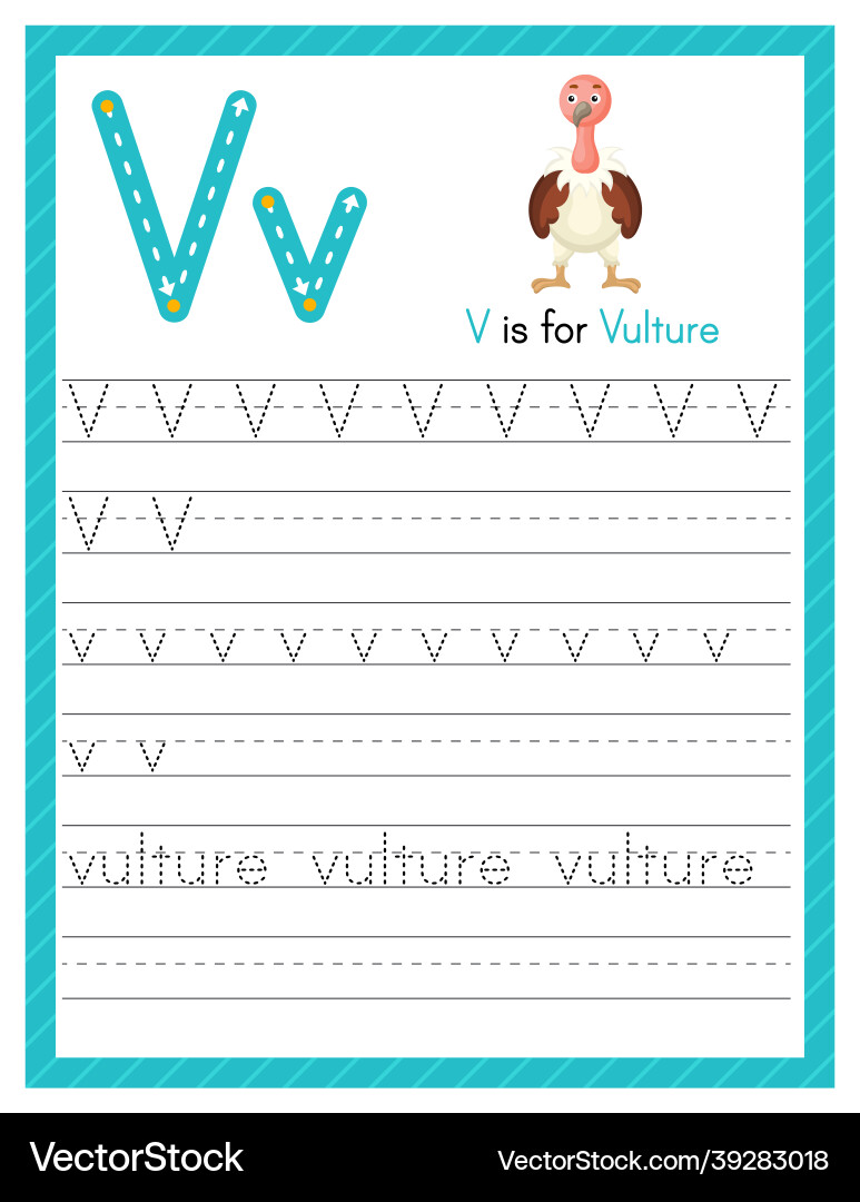 Trace letter v uppercase and lowercase alphabet Vector Image