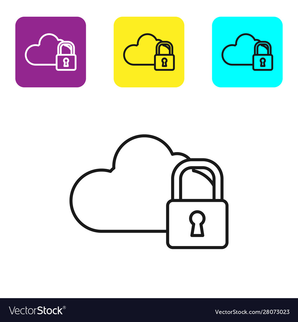 Black line cloud computing lock icon isolated Vector Image