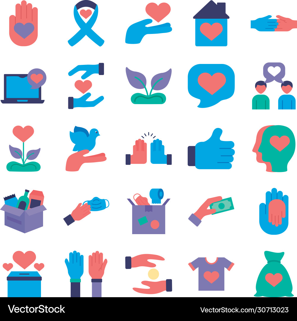 Bundle charity and solidarity icons Royalty Free Vector
