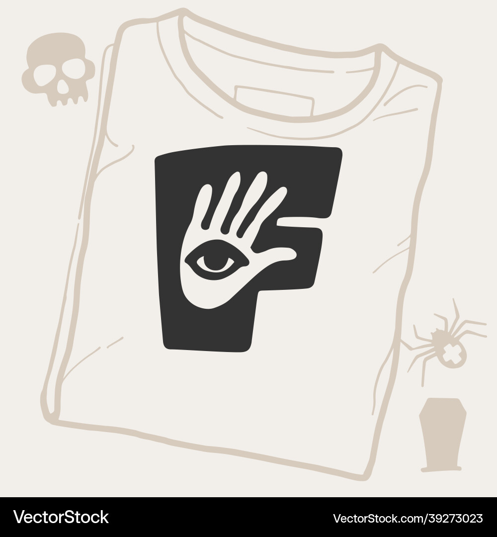 F letter logo with a hand and eye Royalty Free Vector Image