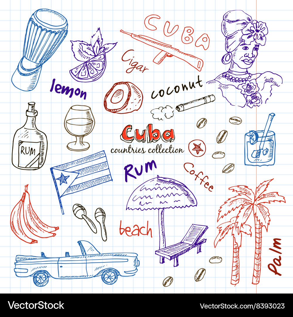 Hand drawn doodle cuba travel set Royalty Free Vector Image