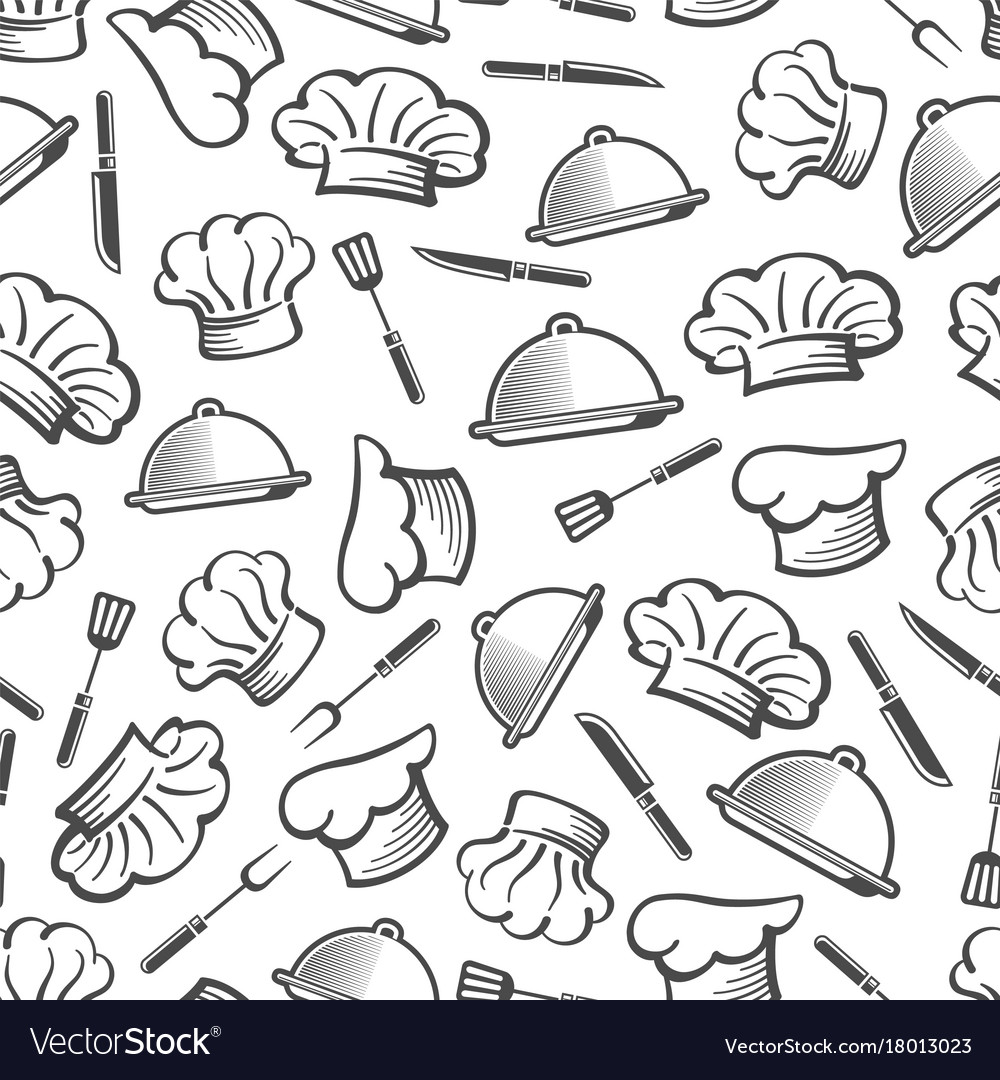 Kitchen seamless pattern - chef hat dish Vector Image