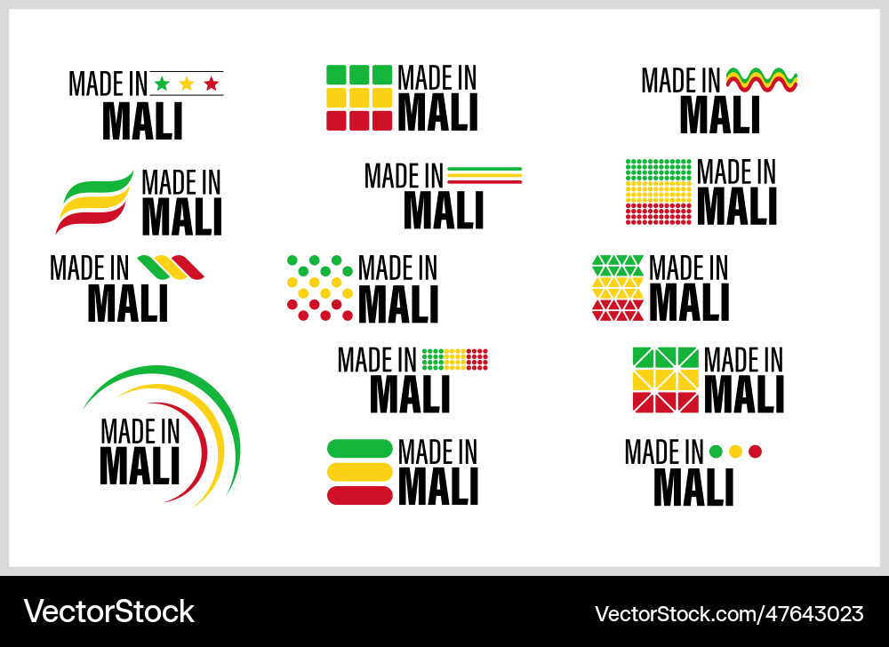 Made in mali graphic and label set Royalty Free Vector Image