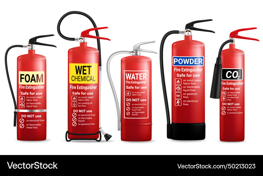 Realistic fire extinguisher set isolated Vector Image