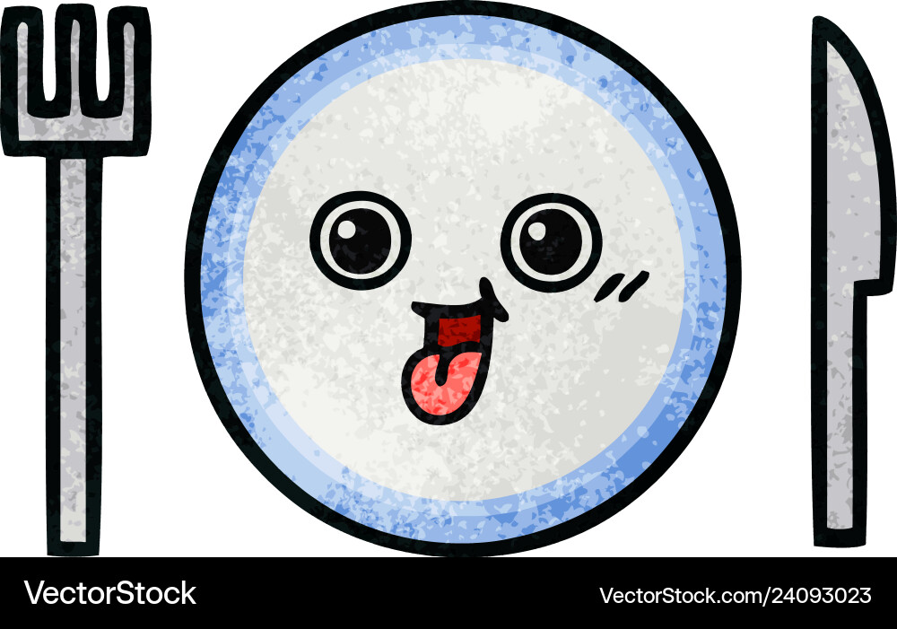 Retro grunge texture cartoon dinner plate Vector Image