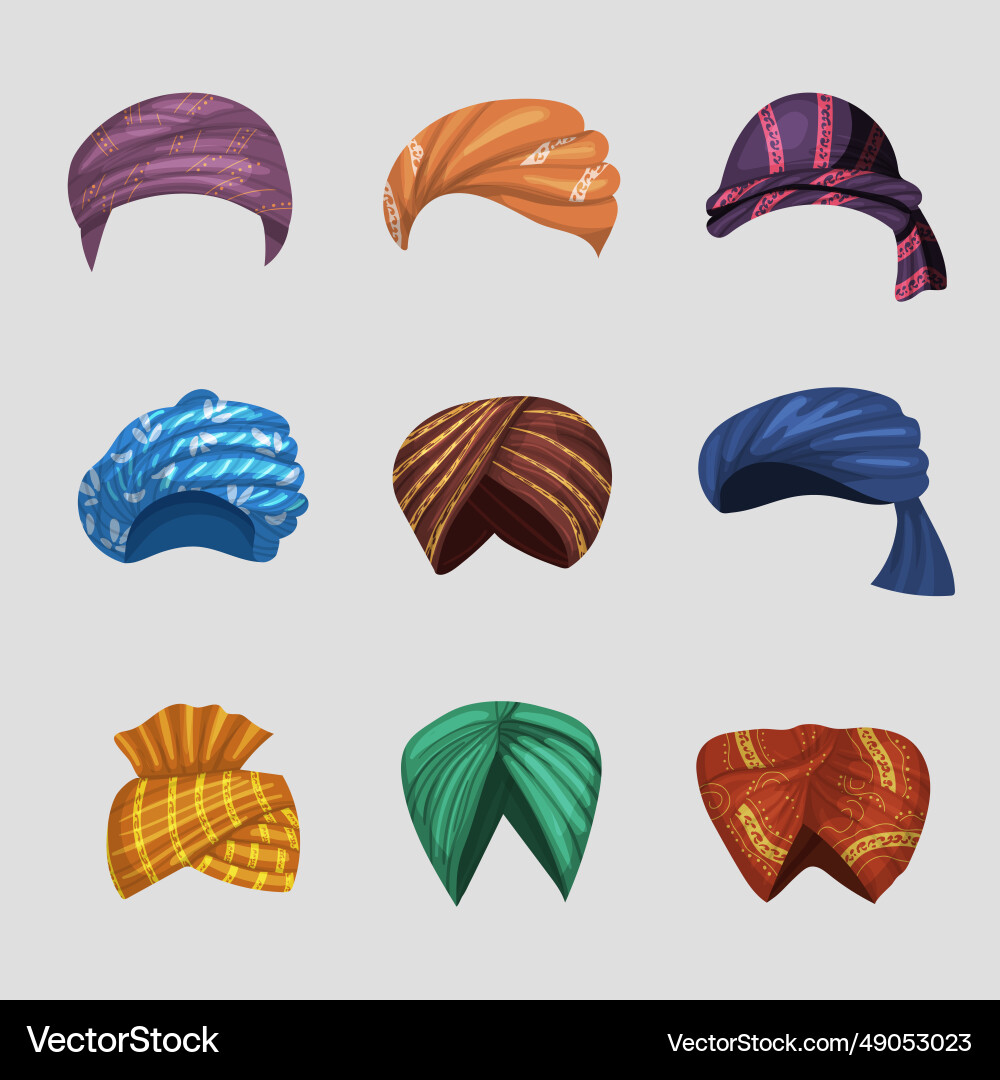 Turbans authentic arabian head clothes indian Vector Image