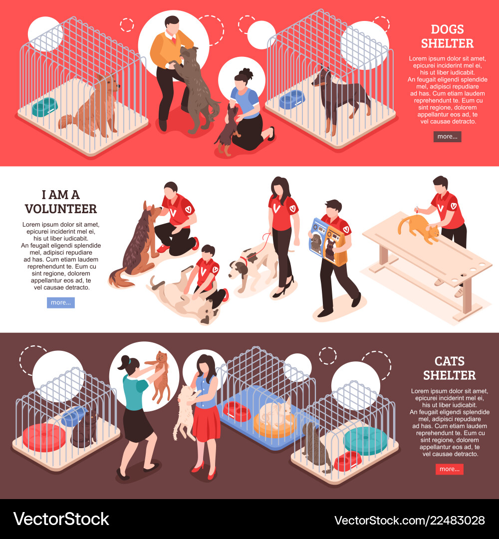 Animal shelter isometric banners Royalty Free Vector Image