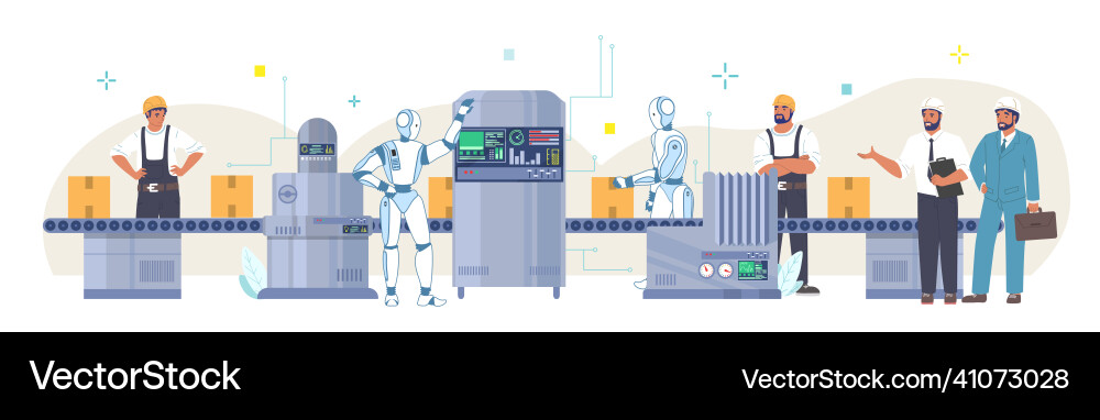 Automated production line robot machines Vector Image