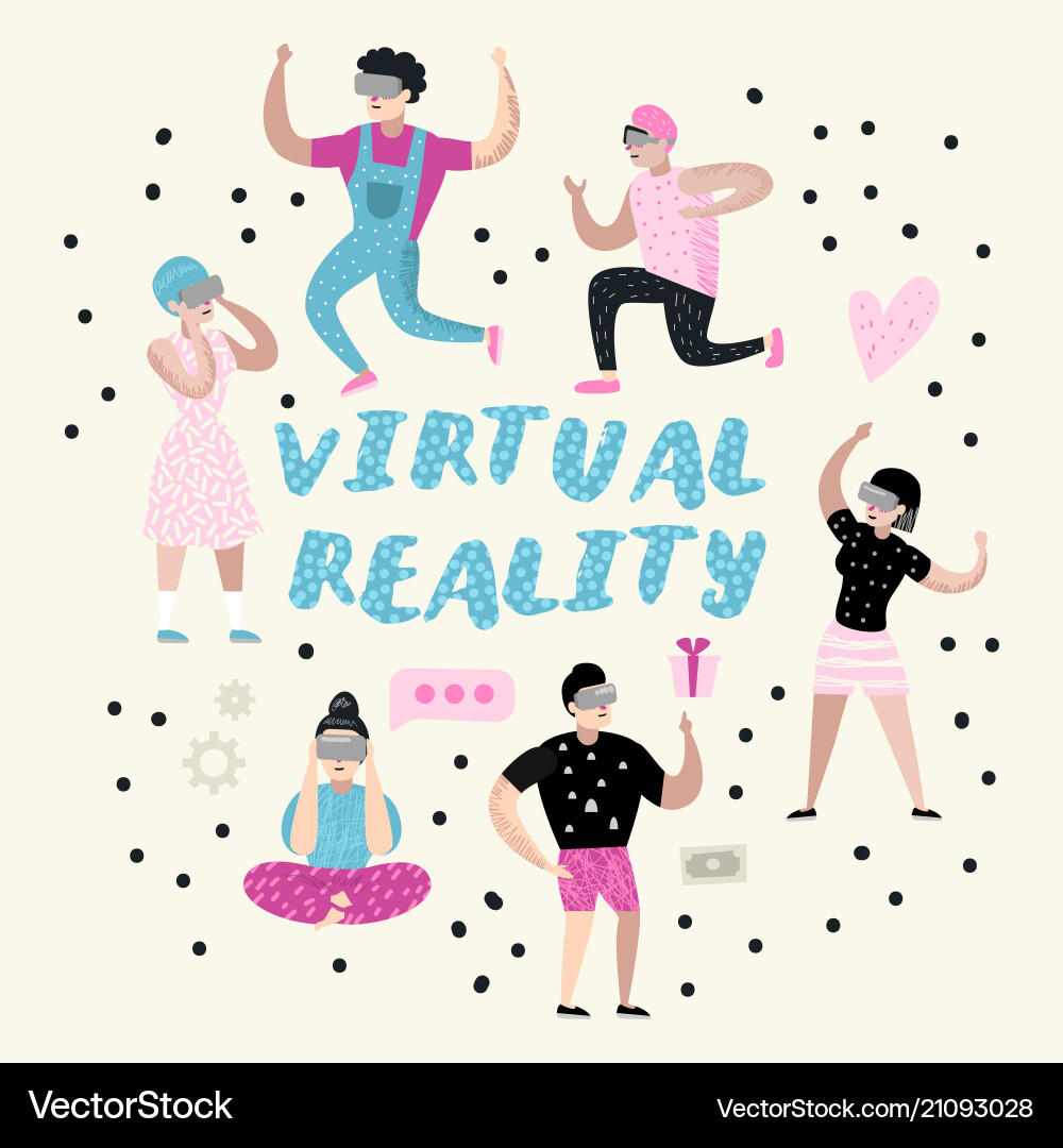 Cartoons wearing virtual reality glasses vr Vector Image