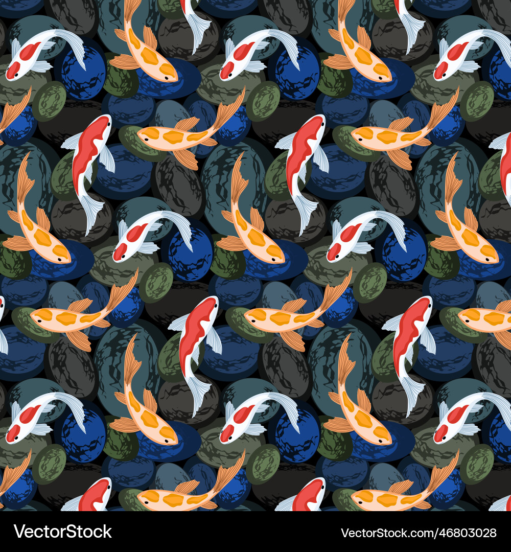 Goldfish on multi-colored stones Royalty Free Vector Image