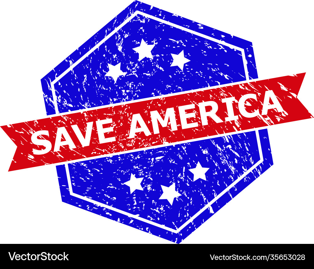 Hexagon bicolor save america stamp with distress Vector Image