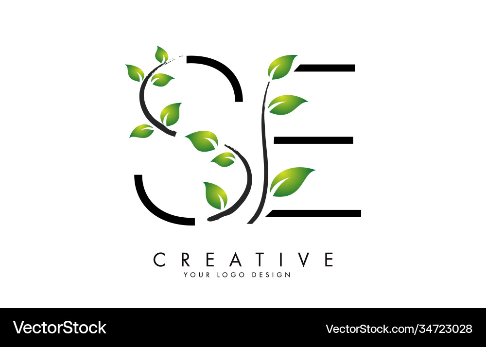 Leaf letters se s e logo design with green leaves Vector Image