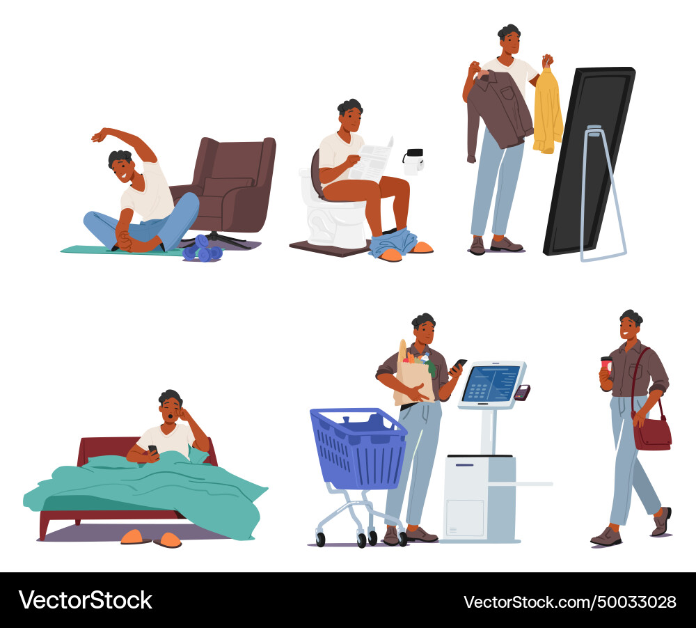 Male character daily routine and rituals young Vector Image