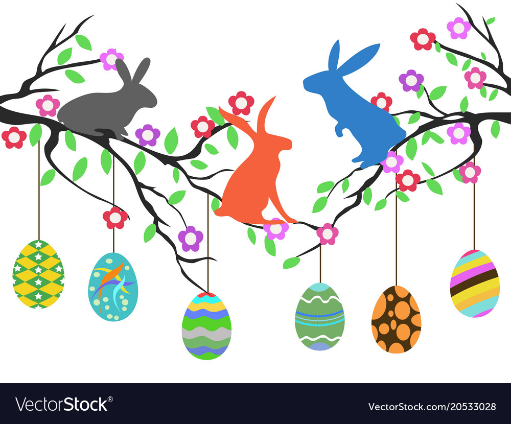 Rabbits on easter eggs tree Royalty Free Vector Image