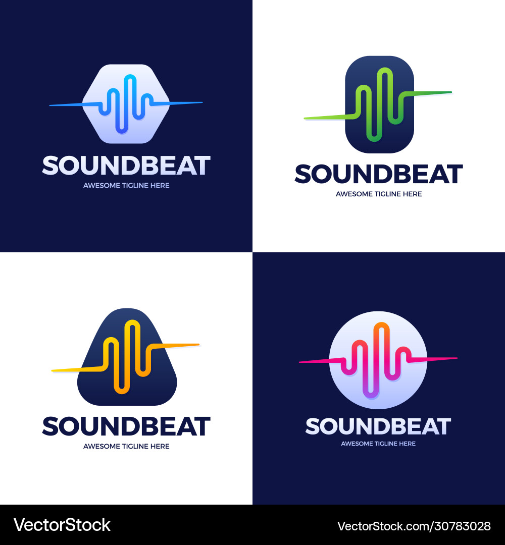 Set audio sound wave logo template stock design Vector Image