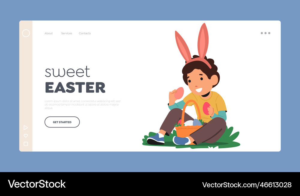 Sweet easter landing page template little boy Vector Image