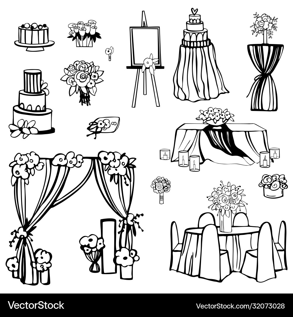 Wedding set flowers cake decoration for tables Vector Image