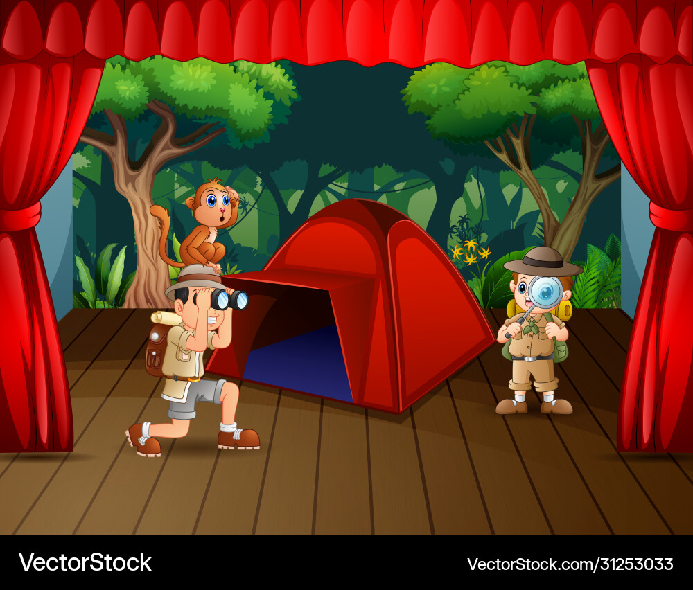 Camping drama explorer on stage Royalty Free Vector Image