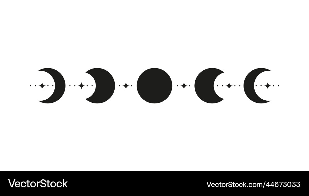 Hand drawn black celestial moon phases with stars Vector Image