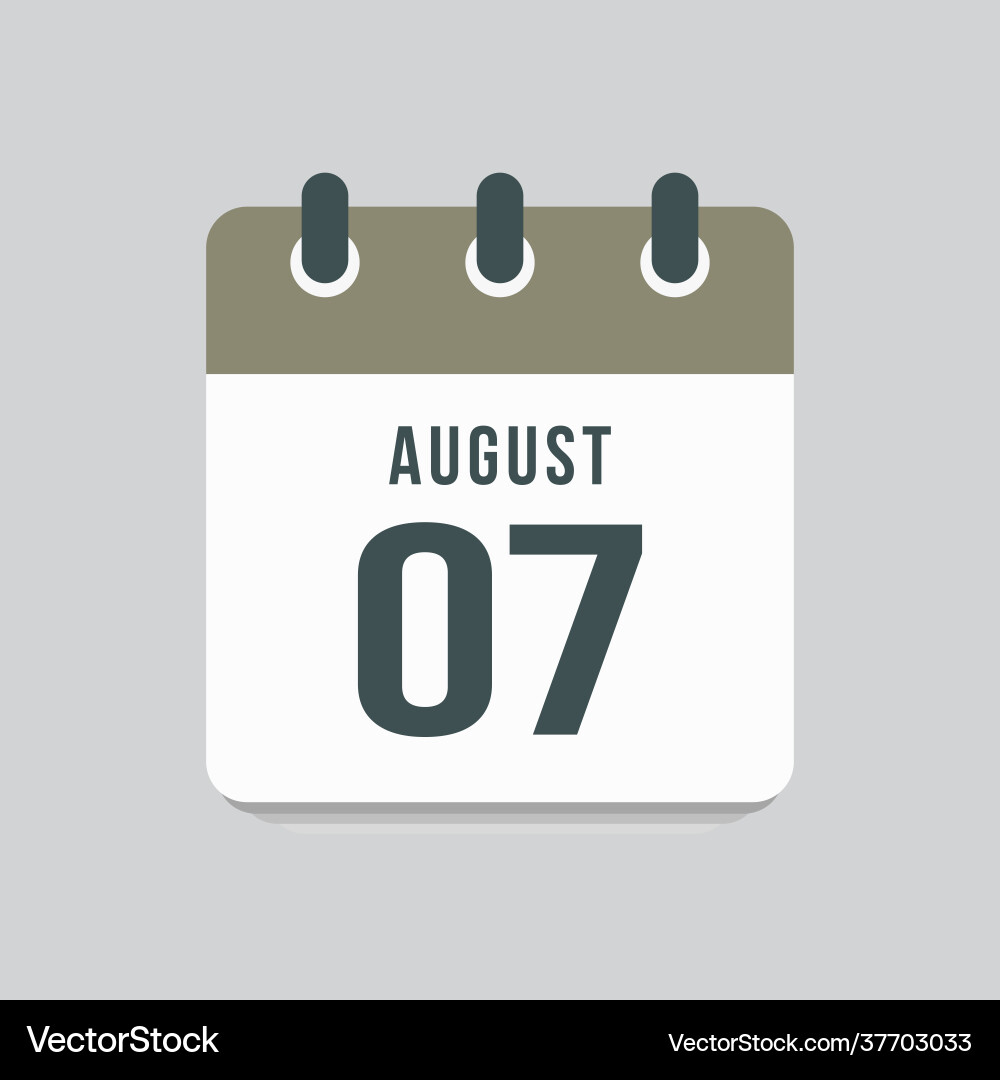 Icon day date 7 august template calendar page Vector Image
