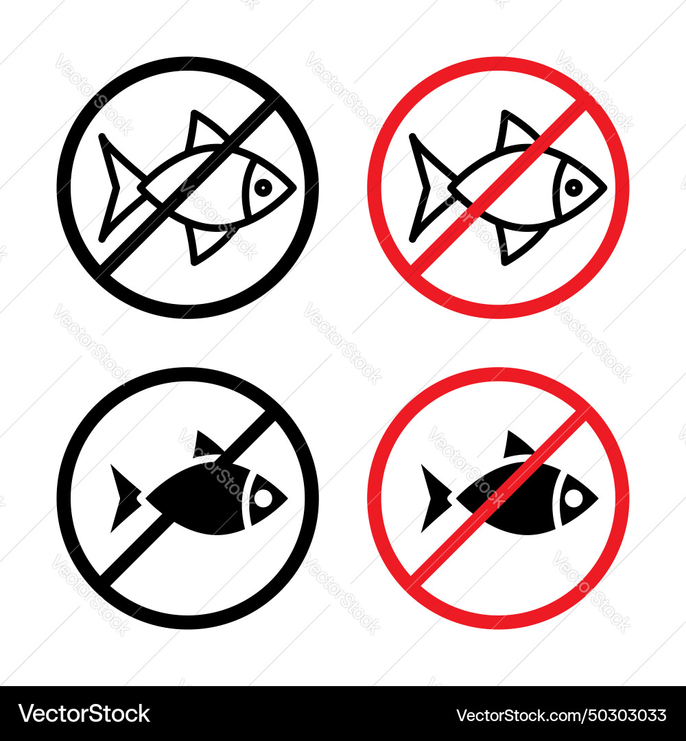 No fish icon set ban seafood rounded symbol Vector Image