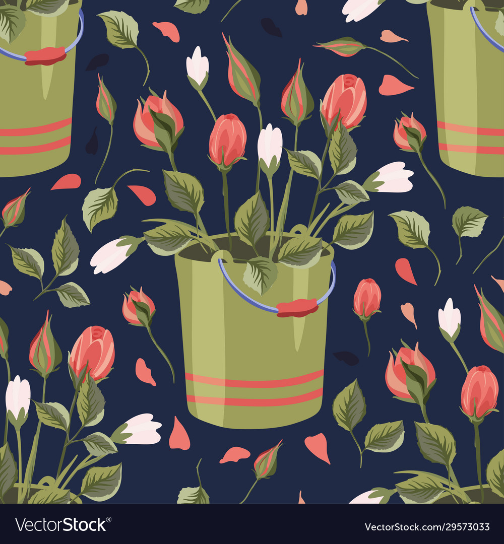 Rose bucket seamless pattern Royalty Free Vector Image