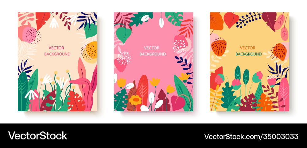 Set bright abstract cards with tropical leaves Vector Image