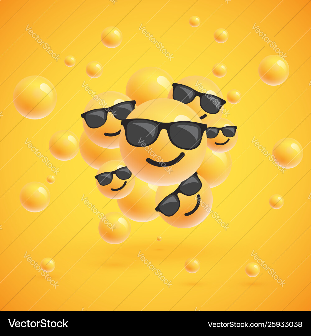 A high detailed group emoticons on yellow Vector Image