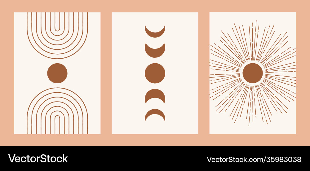 Boho sun moon arch set minimalist mid century Vector Image