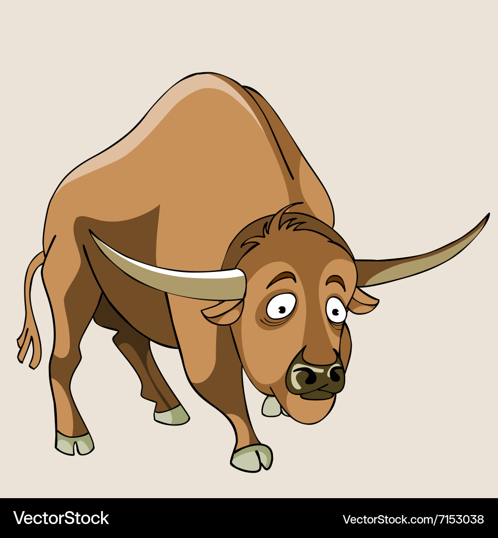 Cartoon wondering horned bull Royalty Free Vector Image