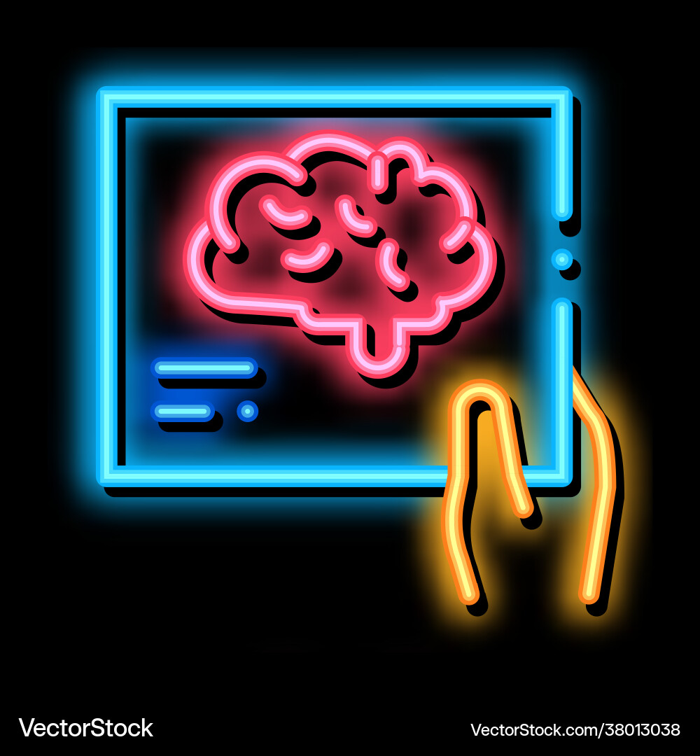 Hand brain photo neon glow icon Royalty Free Vector Image