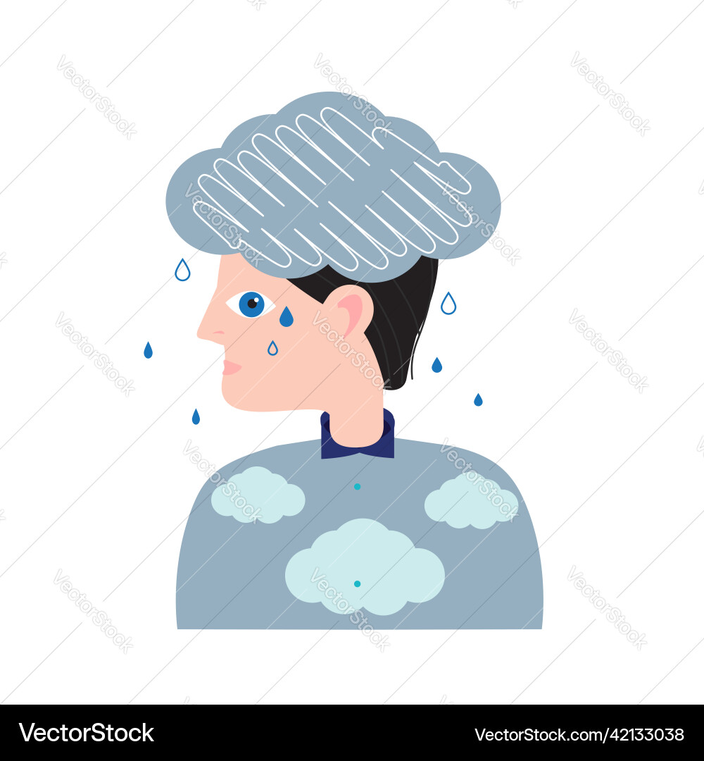Person with rainy cloud above head concept Vector Image