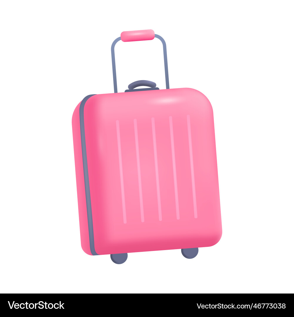 Pink suitcase for tourists 3d icon Royalty Free Vector Image