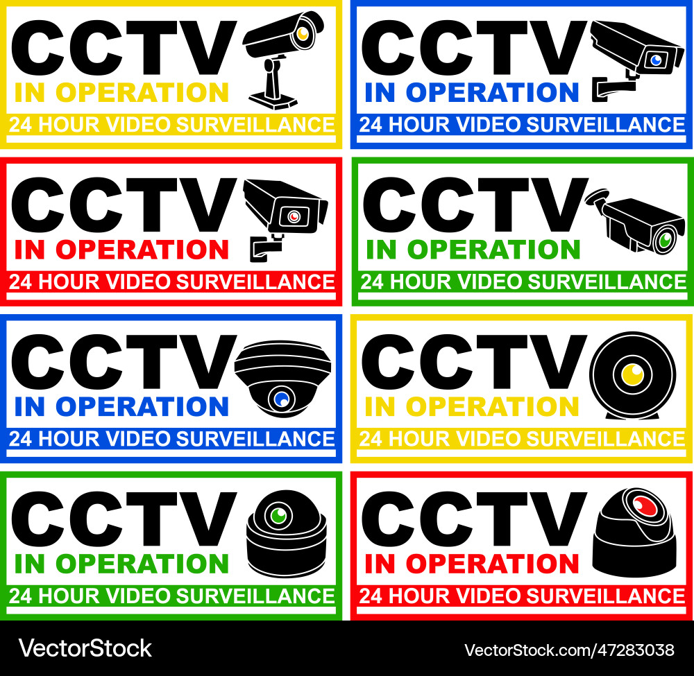 Set collections colorful labels sign cctv security