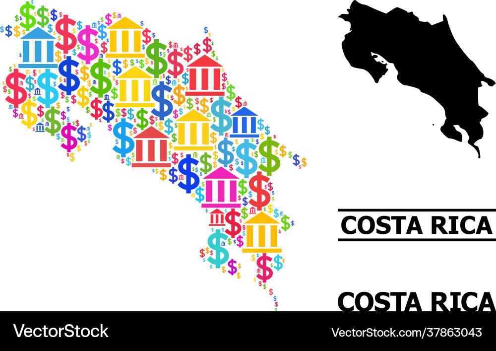 Collage map costa rica financial and Royalty Free Vector