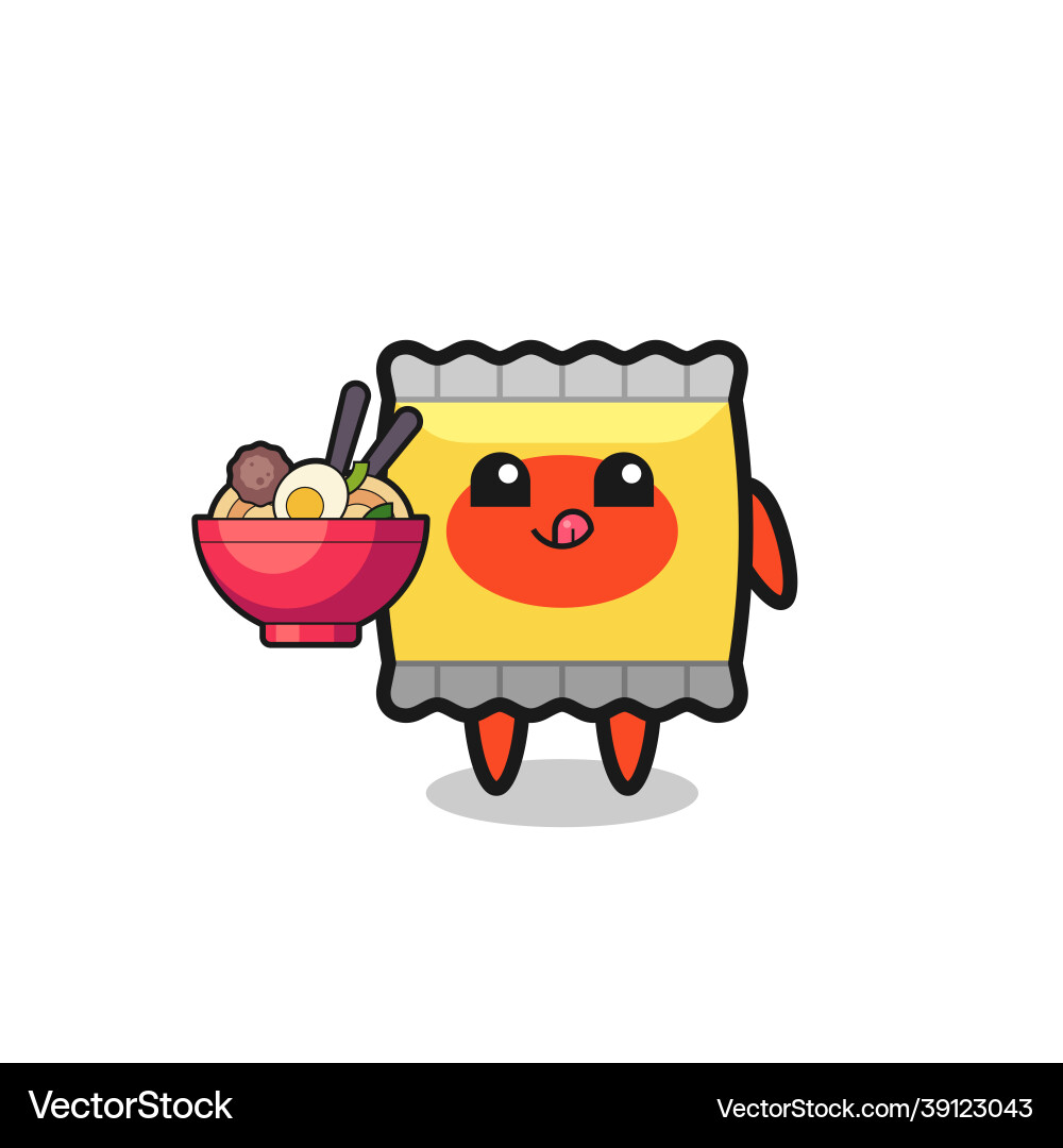 Cute snack character eating noodles Royalty Free Vector