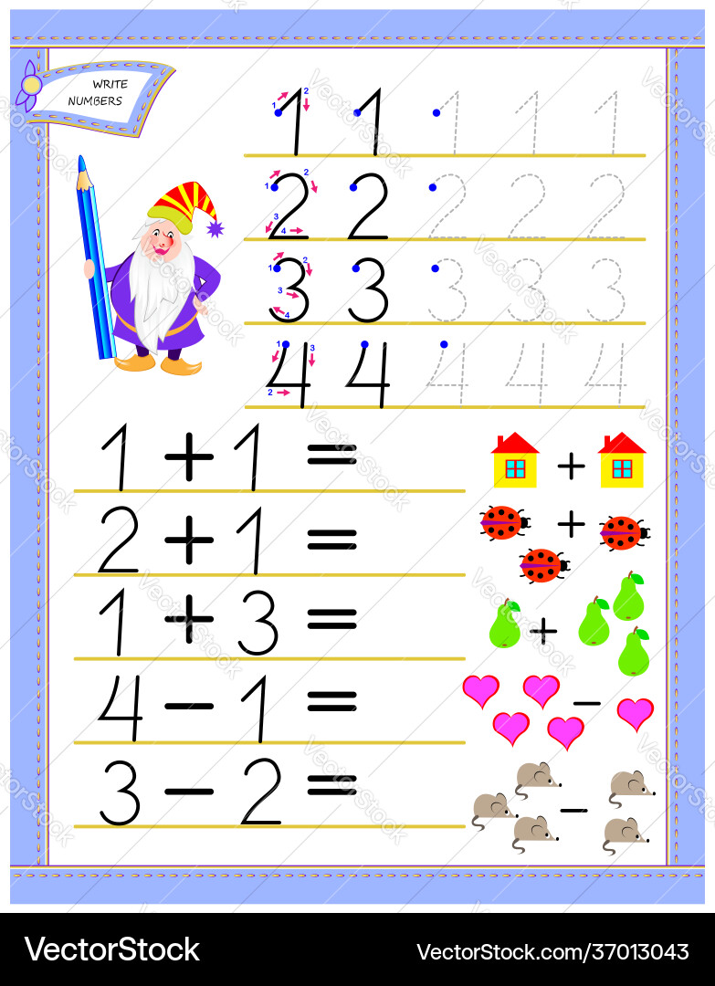 Educational page for children on addition and Vector Image