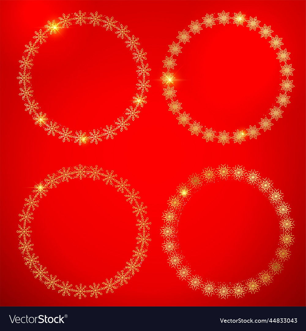 Gold snowflake circle frame winter snowflake Vector Image