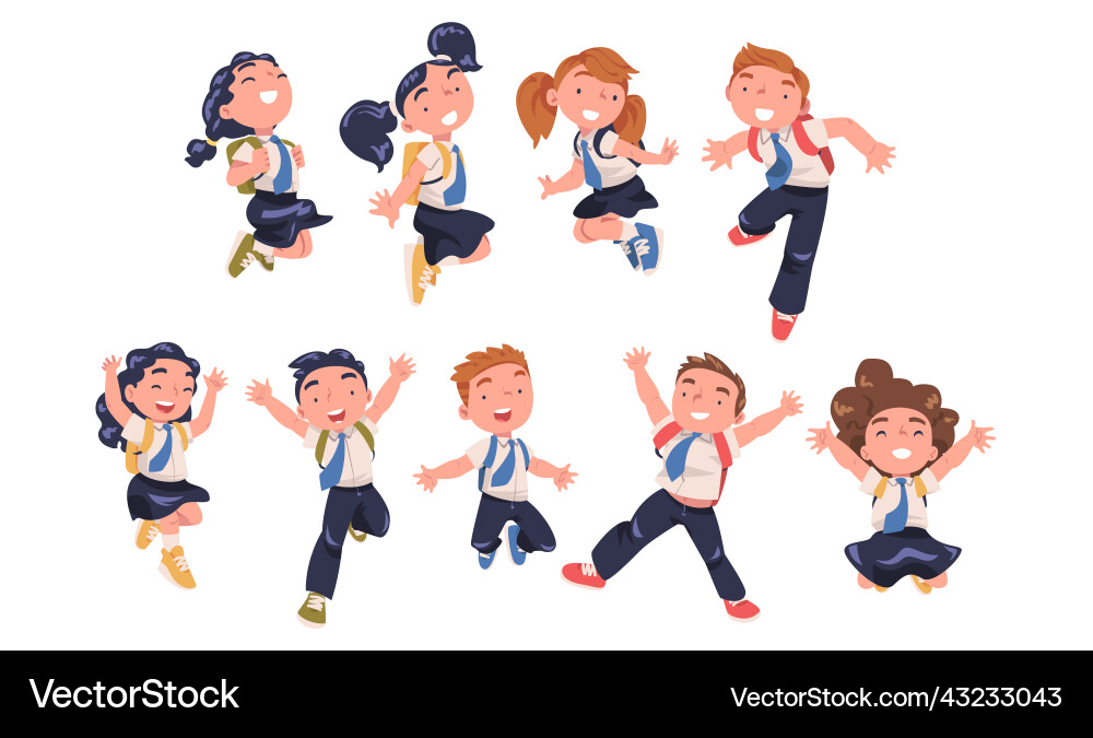 Happy pupils in uniform with tie and backpack Vector Image