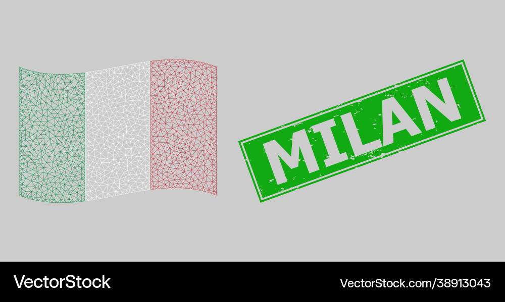 Scratched milan stamp and polygonal mesh waving Vector Image