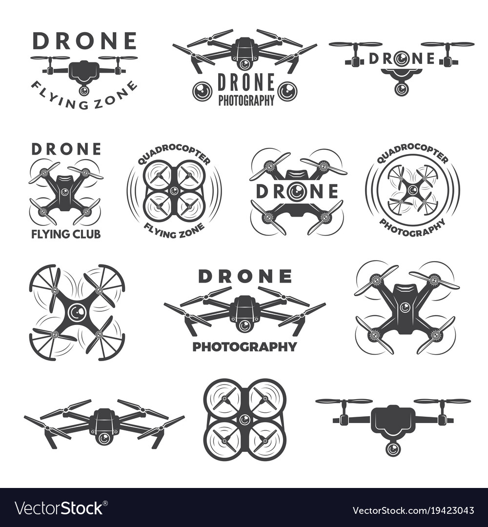 Set labels with different drones Royalty Free Vector Image
