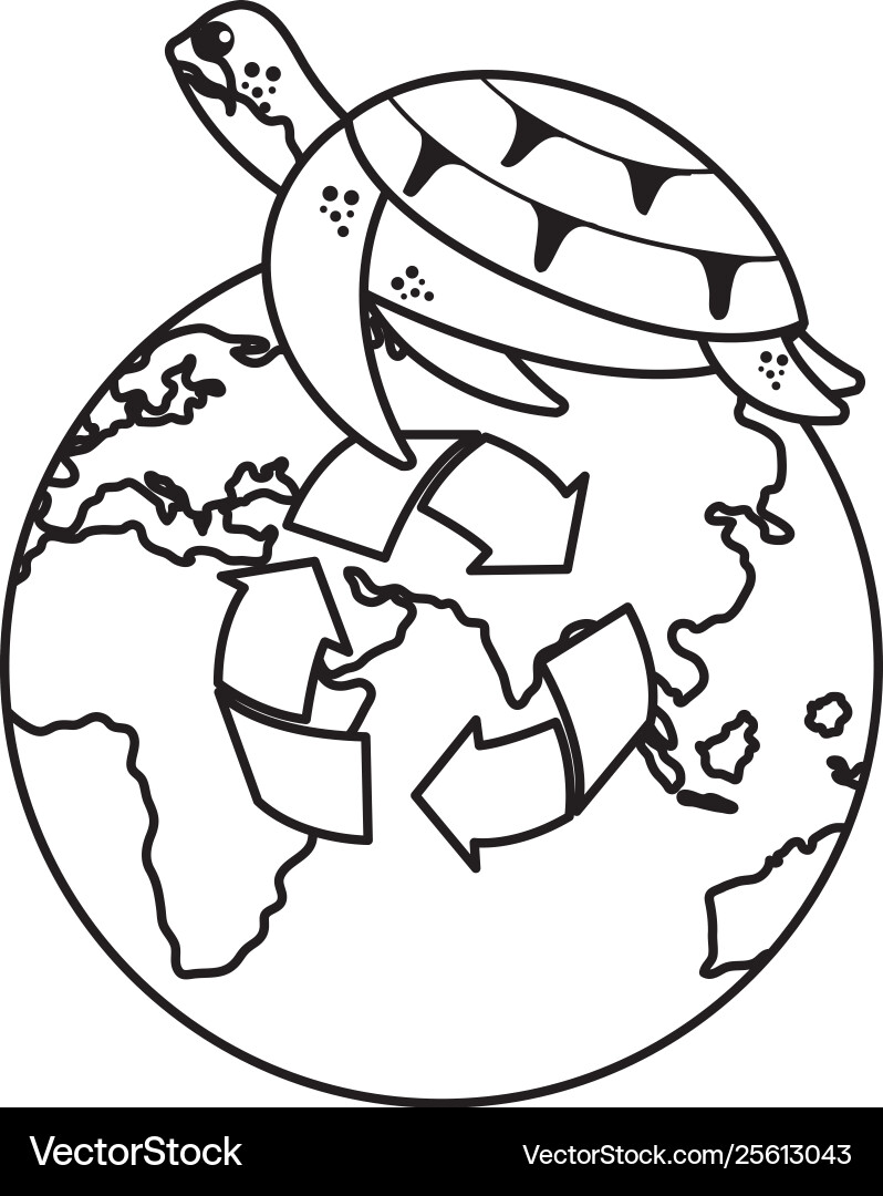 Turtle with world planet and arrows recycle Vector Image