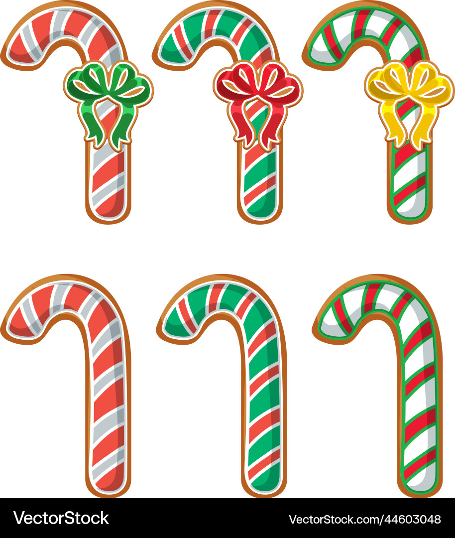 Christmas cane gingerbread cookies collection Vector Image