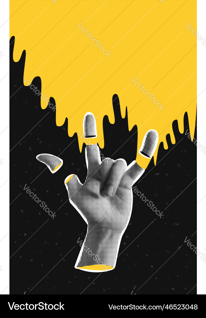 Collage banner with halftone effect hand Vector Image
