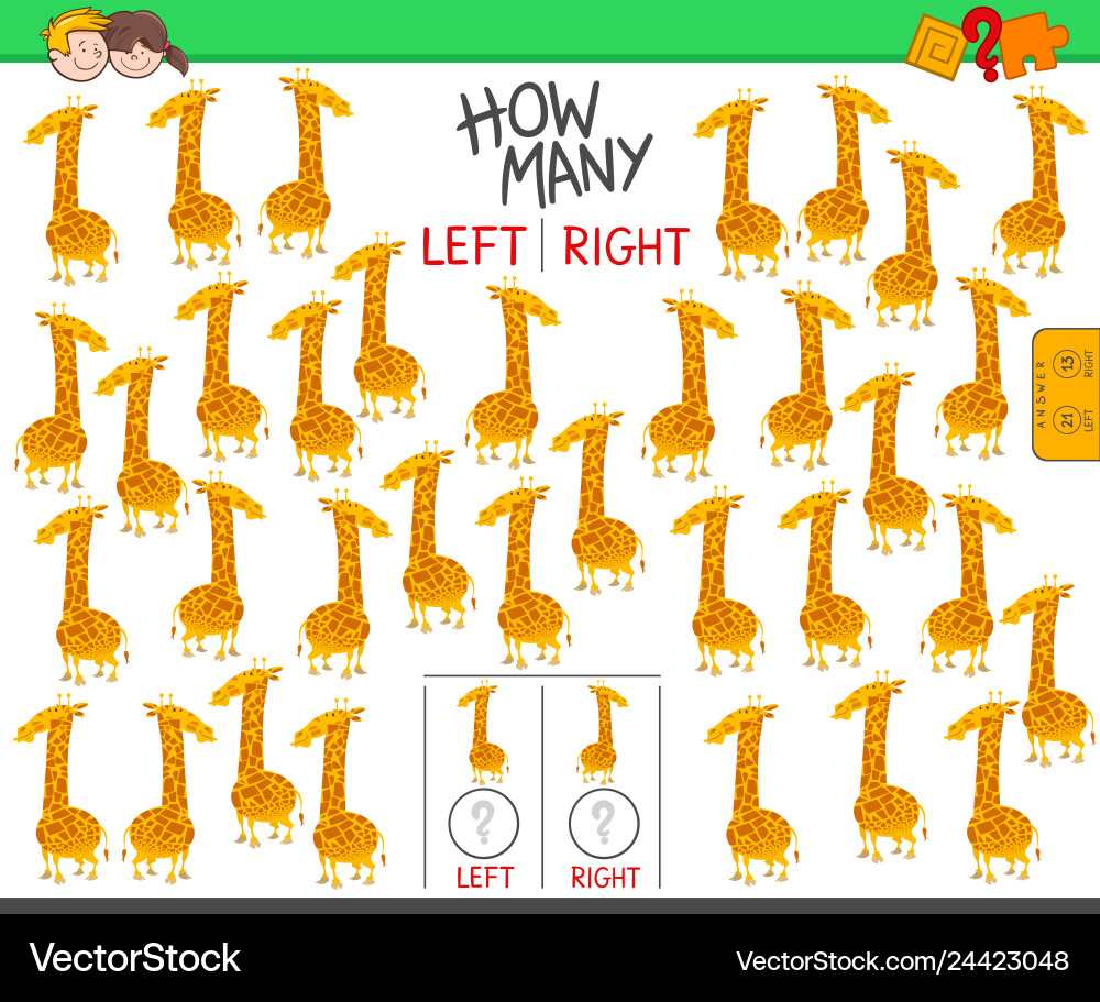 Counting left and right pictures giraffe Vector Image