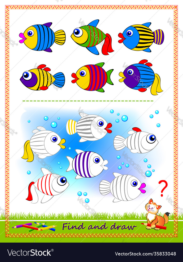 Educational game for kids find fishes Royalty Free Vector